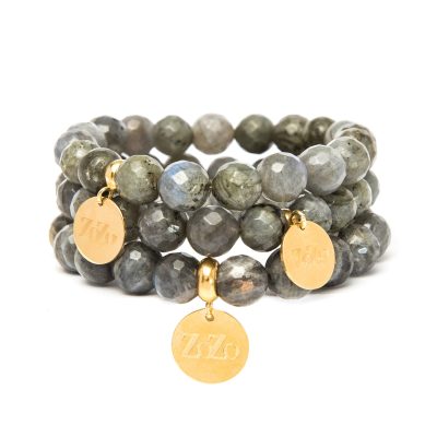 Zestaw 3 bransoletek z blaszką z logo ZoZo Design z kamieni naturalnych ...